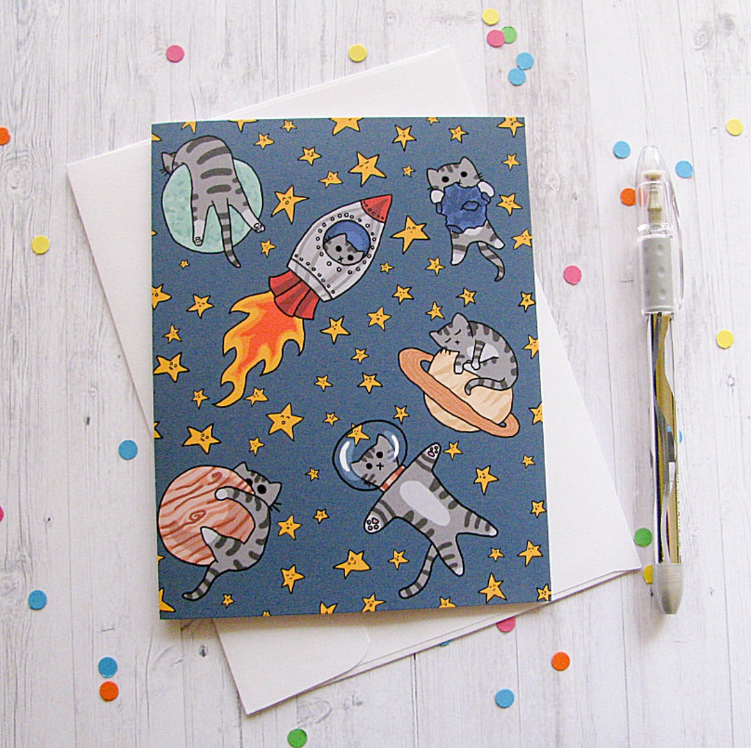 Space Cat Greeting Card Funny Greeting Card Cute Note Anytime Card ...