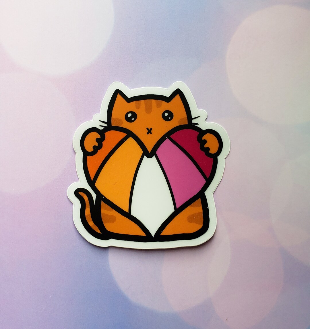 Lesbian Cat Vinyl Sticker, LGBT, LGBTQ, Gay Heart, Sapphic Pride Flag ...