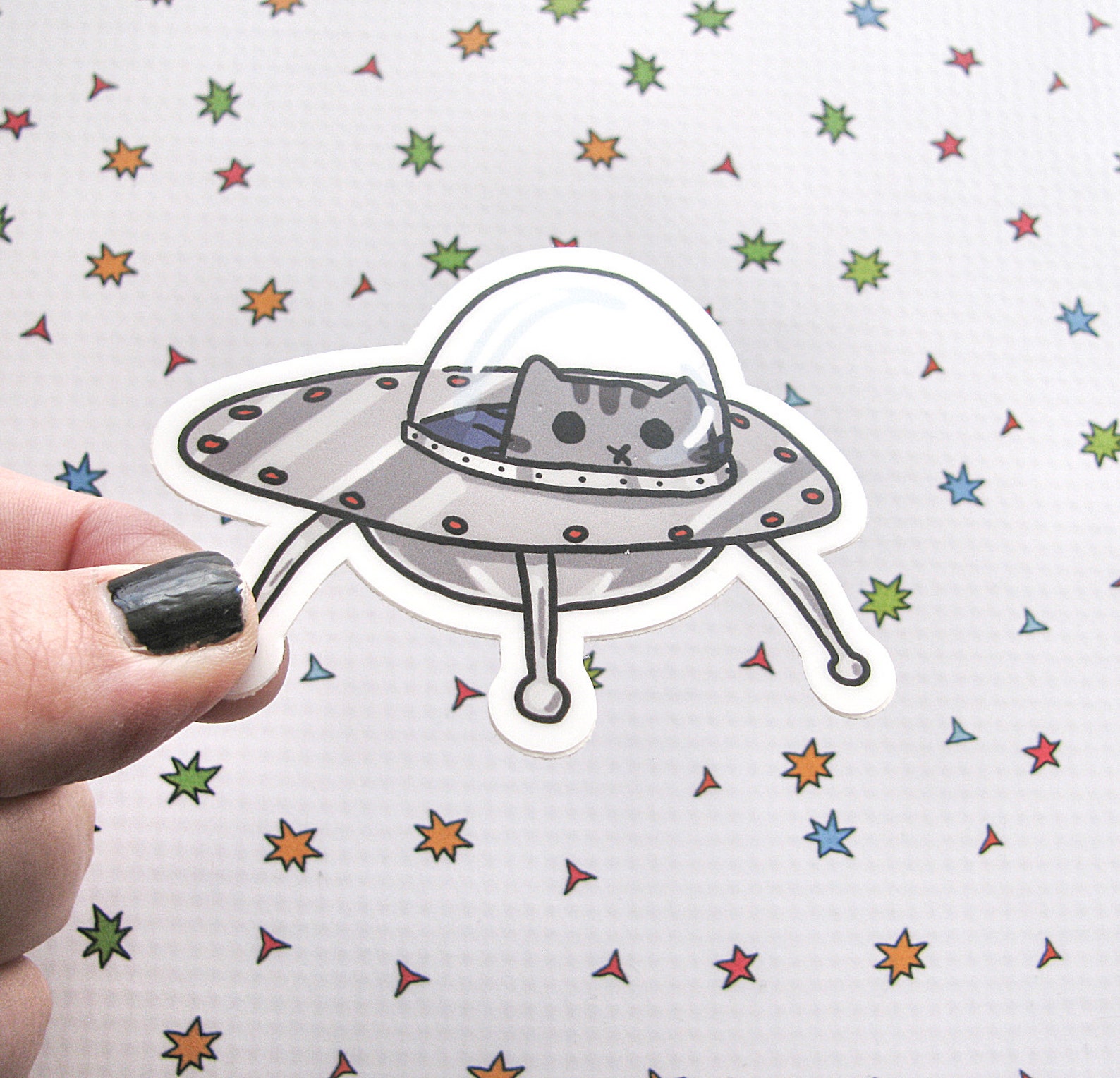 Cute Cat Vinyl Sticker Kitty in a UFO Astronaut Cat Cute - Etsy