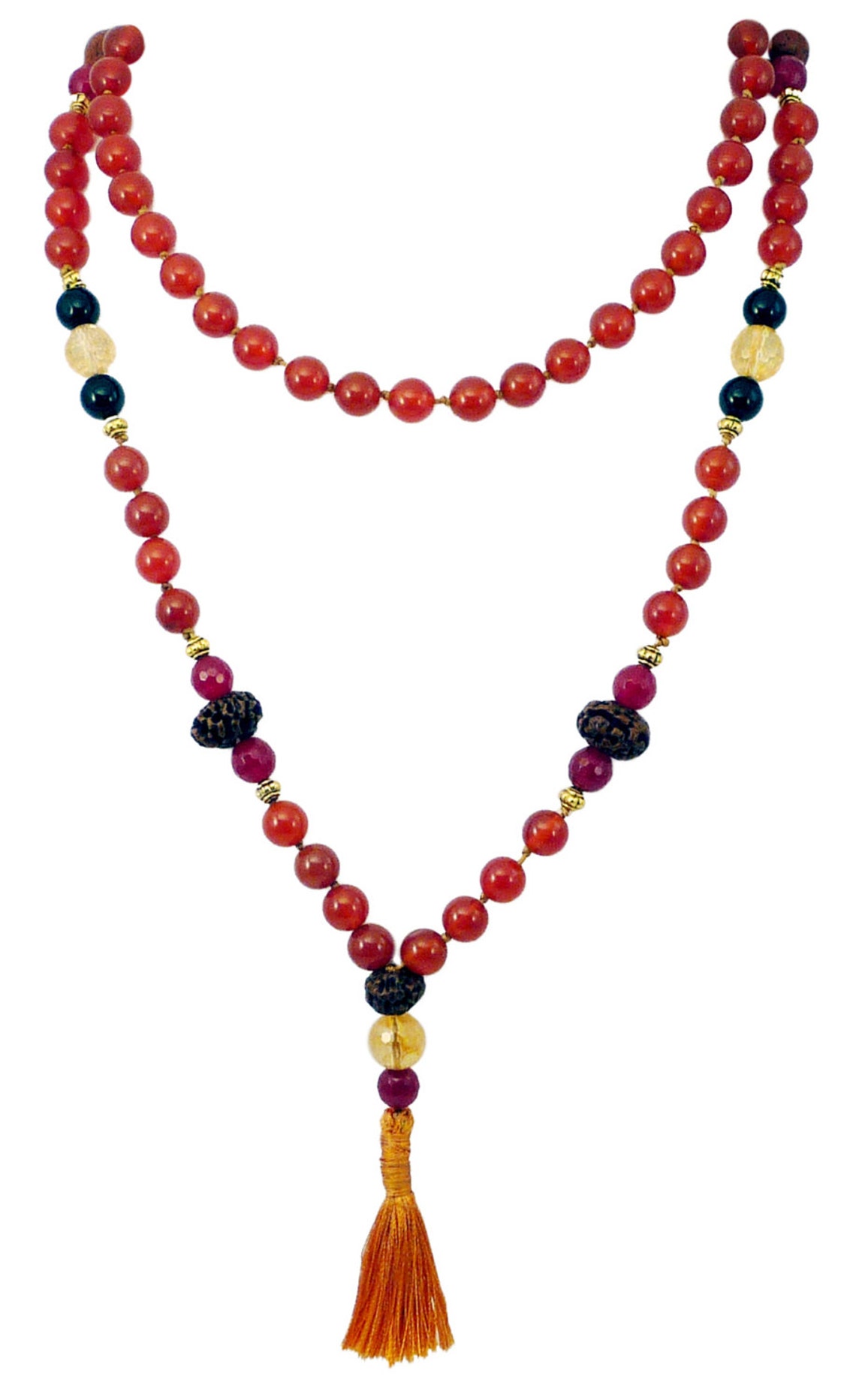Hanuman Mala 108 Prayer Beads With Carnelian, Citrine, Agate, African ...