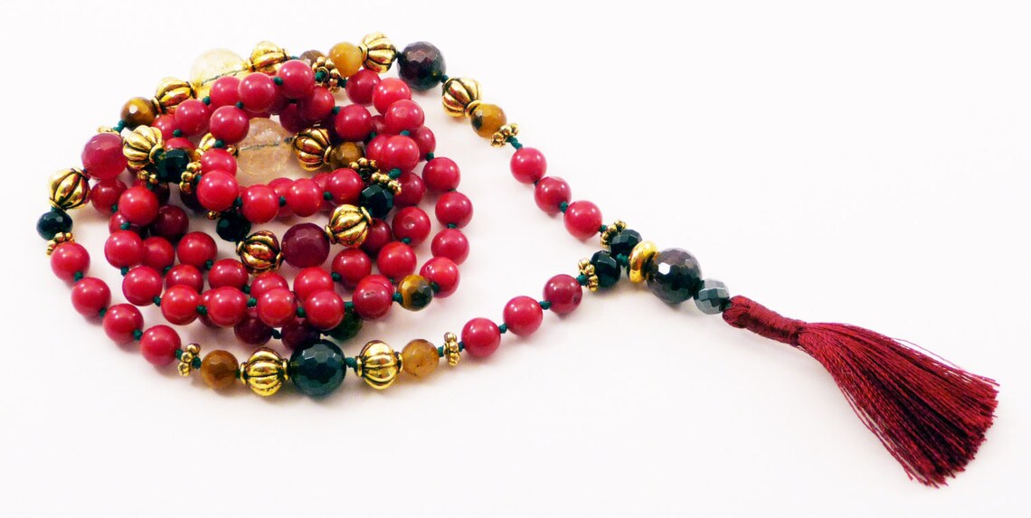 Lakshmi Mala 108 Prayer Beads With Red Coral African Ruby - Etsy
