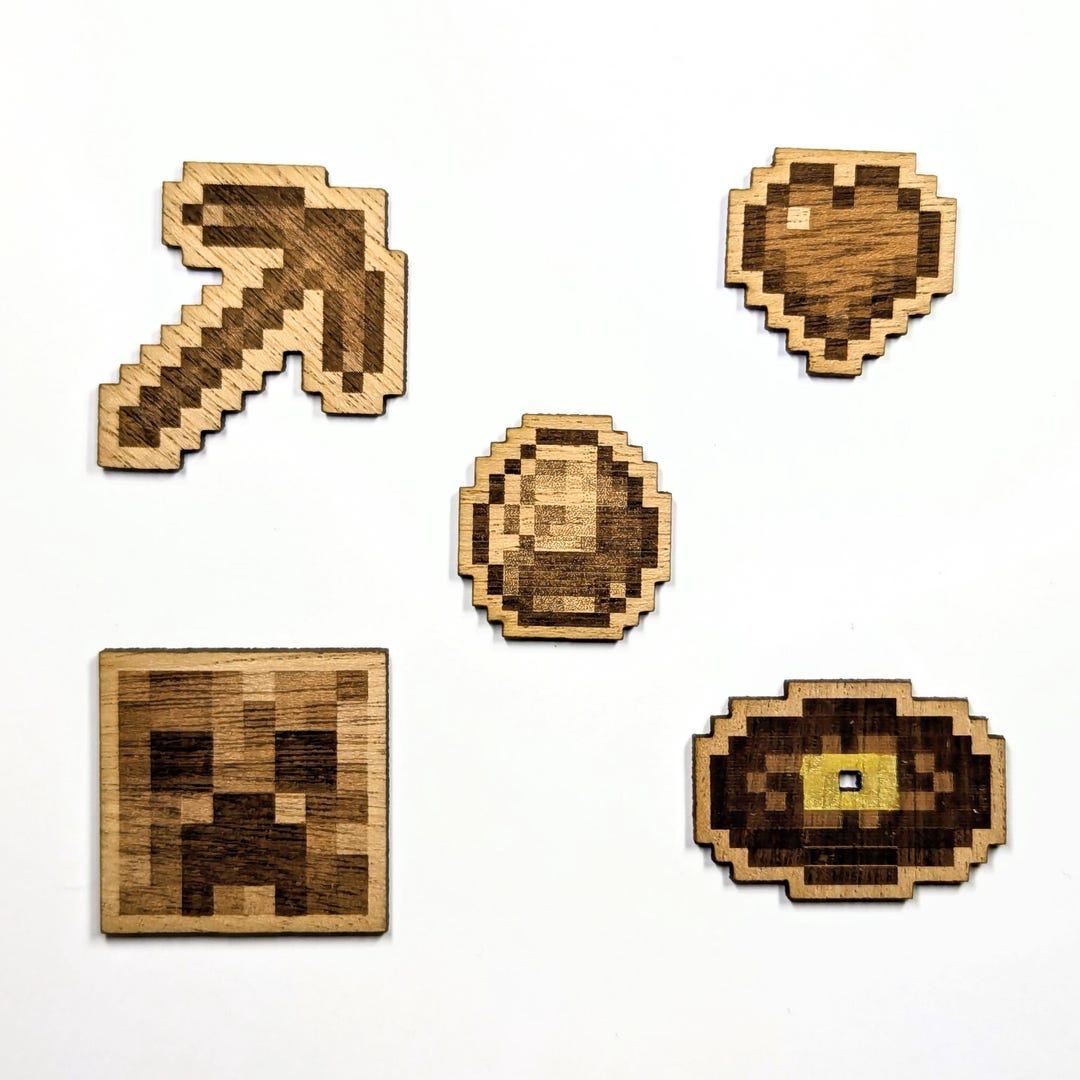 Minecraft Magnets, Wooden, Set of 5, Stocking Filler Gifts for Gamers ...