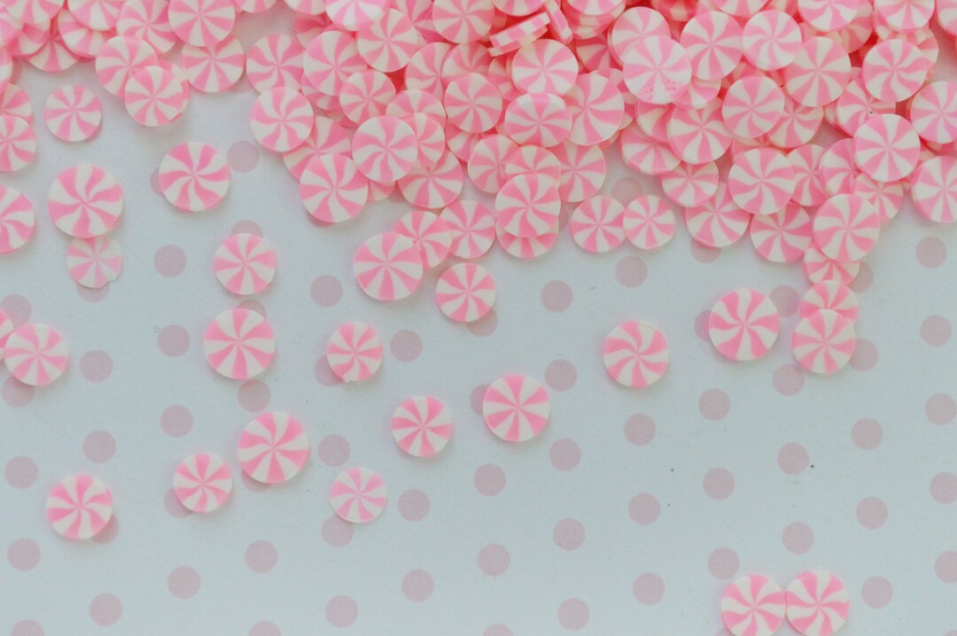 6mm Kawaii Pink and White Swirl Peppermint Candy Sprinkles Polymer Clay ...