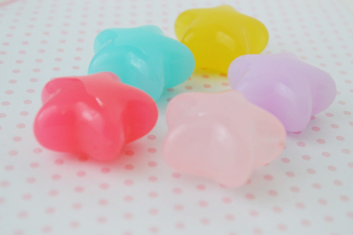 40mm Bright Rainbow Colored Jelly Puff Star Half Drilled | Etsy