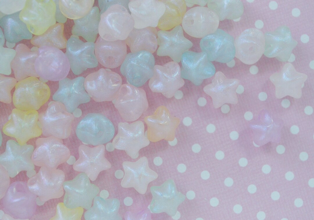 11mm Pearlescent Pastel Rainbow 3D Star Beads Shimmer Glitter Kawaii ...