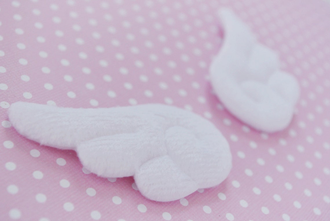 67mm BIG Plush White Wing Angel Fairy Bird Wings Kawaii Appliqué - Set ...