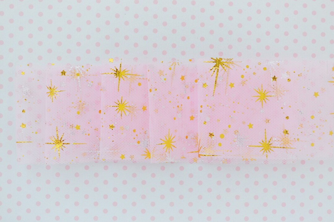 55mm Kawaii Pastel Pink Gold Star Mix Tulle Ribbon 5 yardas - Etsy España