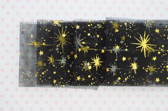 55mm Wide Kawaii Black Gold Star Mix Tulle Ribbon 5 Yards - Etsy