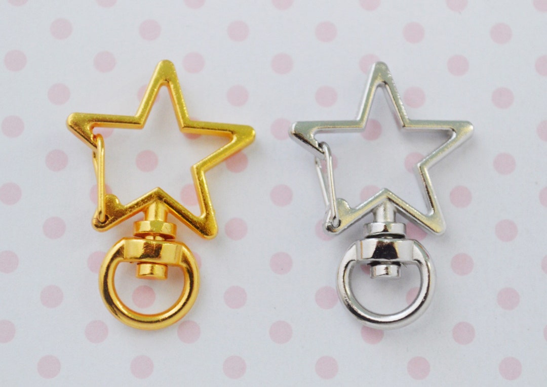 34mm Kawaii Gold Silver or Rose Gold Star Shaped Key Ring Keychain - 5 ...