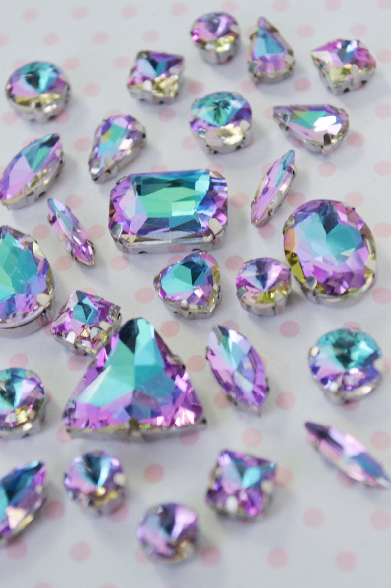 Mix Shape Pastel Blue Purple Emerald Heart Teardrop Diamond Sew on ...