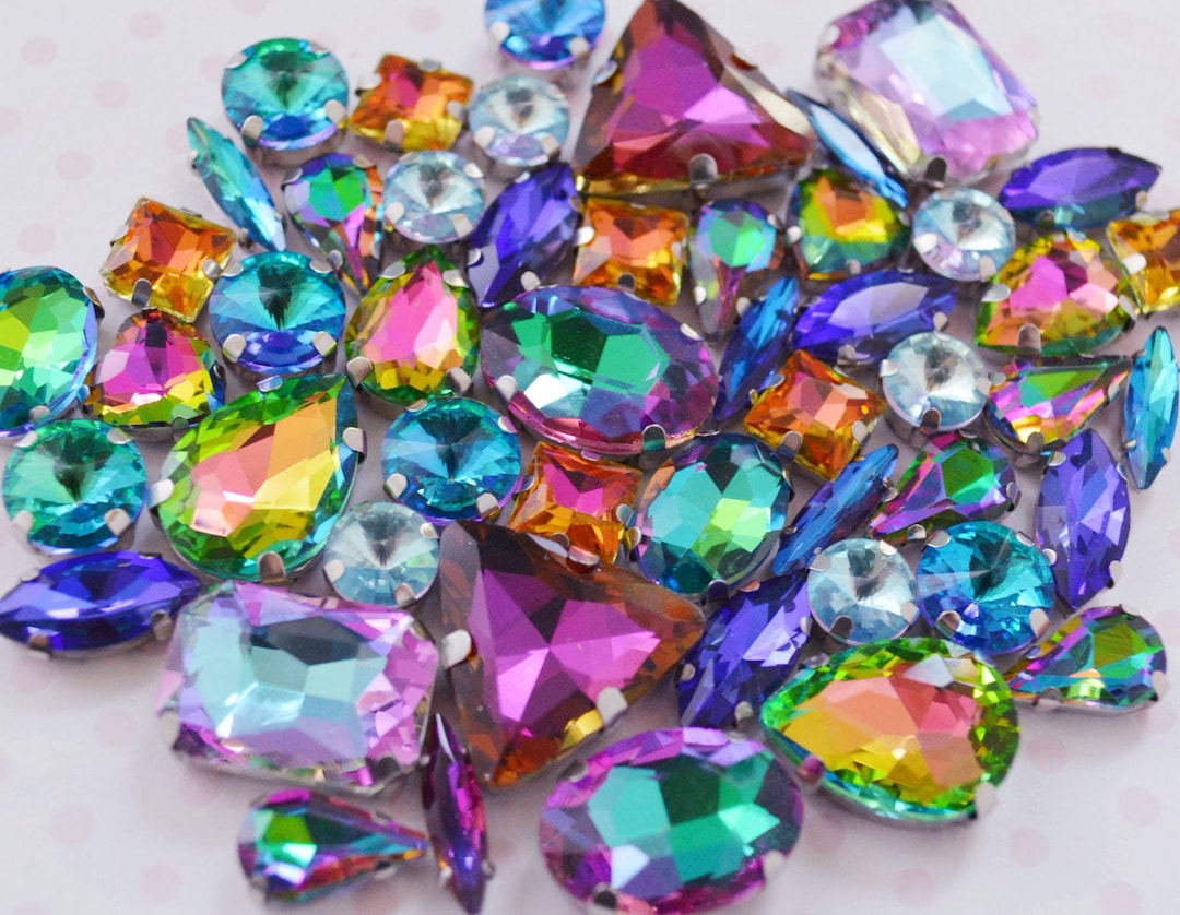 Mix Shape Two-toned Rainbow Emerald Heart Teardrop Diamond Sew on ...