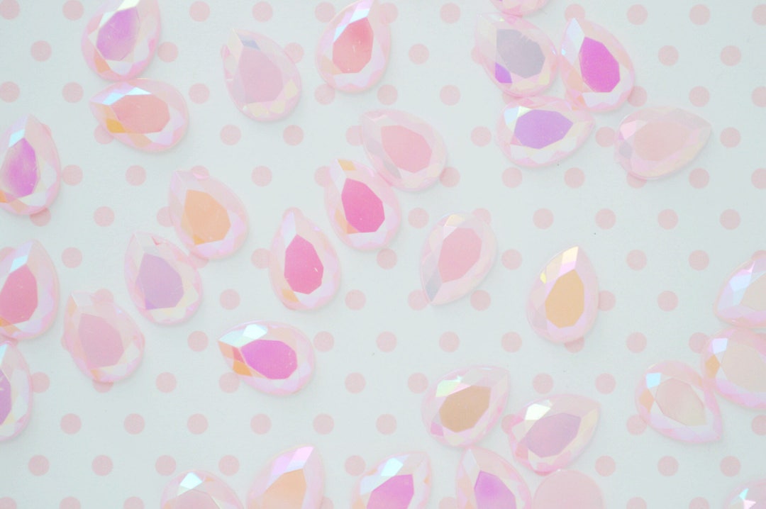 14mm Pastel Pink AB Iridescent Tear Drop Rhinestone Flatback Resin ...
