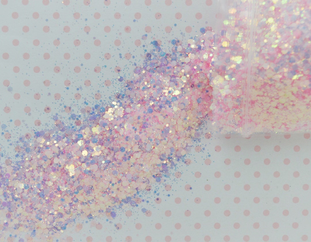 Iridescent UV Reactive Pink to Purple Mixed Size Kawaii Glitter Nail ...