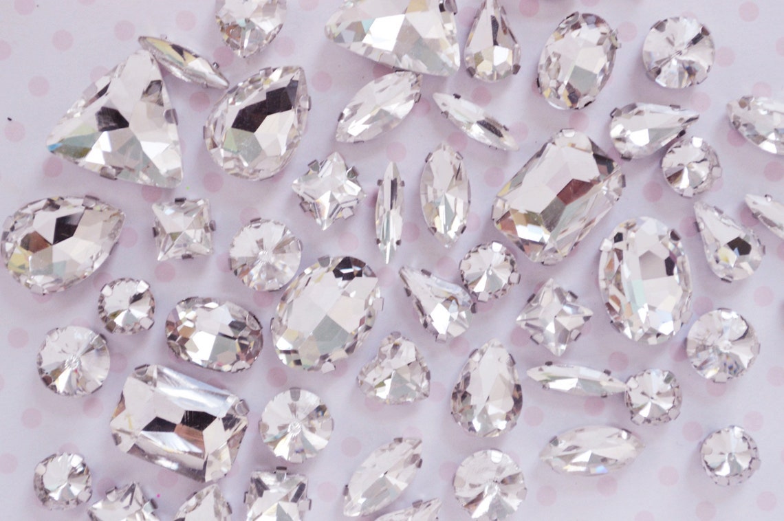 Mix Shape Clear Emerald Heart Teardrop Diamond Sew on Flatback Glass ...