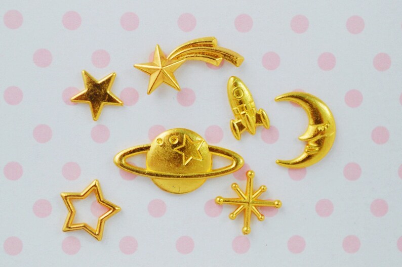 10mm-20mm Kawaii Golden Galaxy Space Charms Star Planet Rocket - Etsy