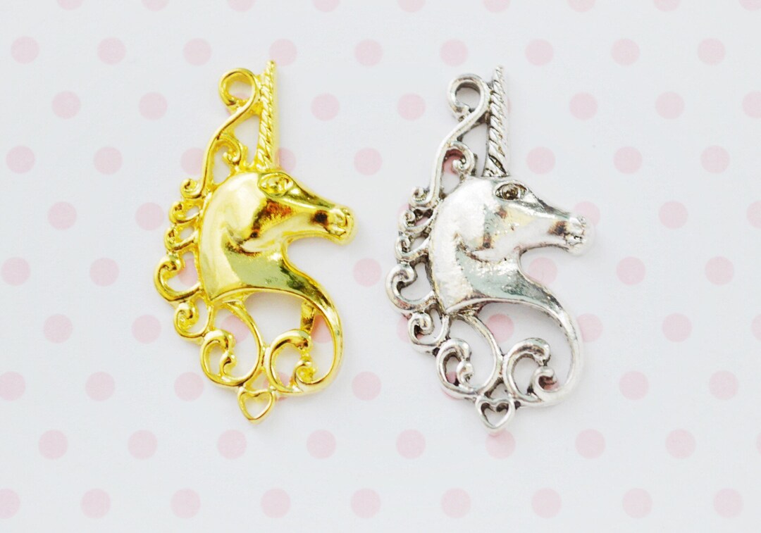 38mm Kawaii Gold or Silver Unicorn Bust Cameo Connector Charm Jewelry ...