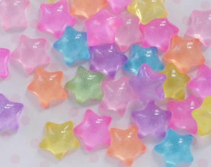 13mm Bright Rainbow Star Shimmer Glitter Kawaii Candy Color Flatback ...