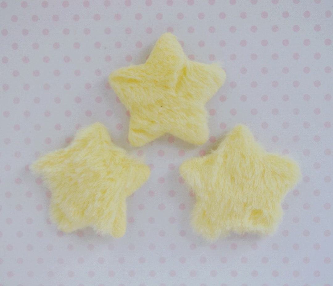 55mm Pastel Yellow Plush Velvet Fluff Star Kawaii Appliqué - Set of 3 ...