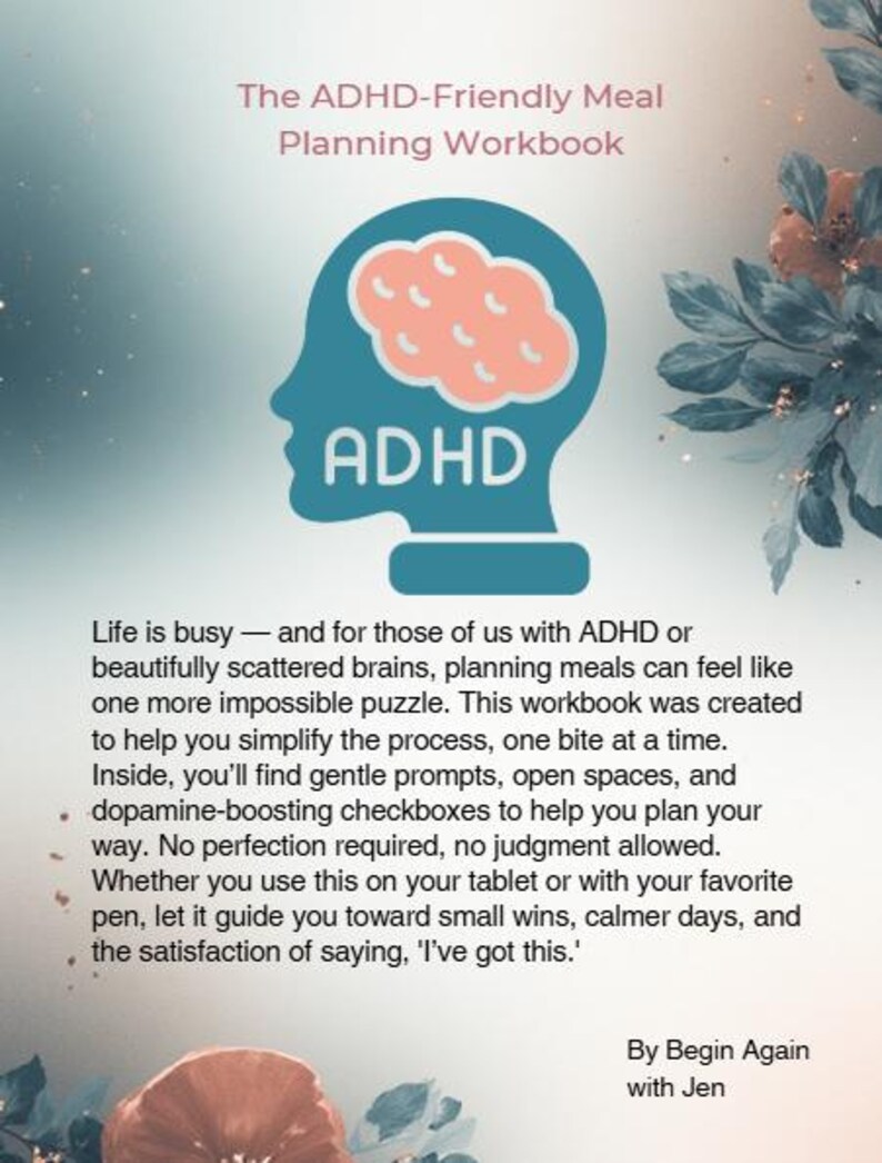 ADHD Meal Planning Workbook | Printable & Fillable PDF | Focus Planner ...