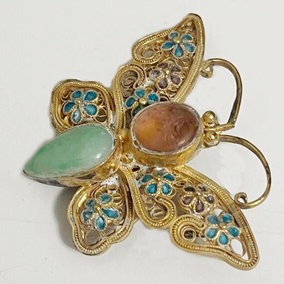Vintage Ornate Chinese Silver Filigree Multi color En… - Gem