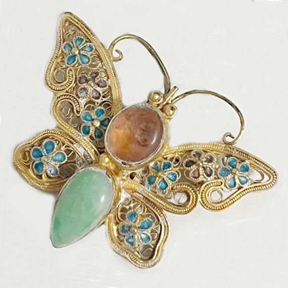 Vintage Ornate Chinese Silver Filigree Multi color En… - Gem