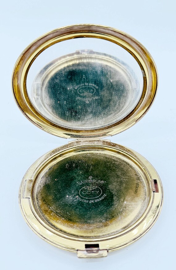 Antique Coty Gold-Tone Ivory/White Dot Powder Compact - Gem