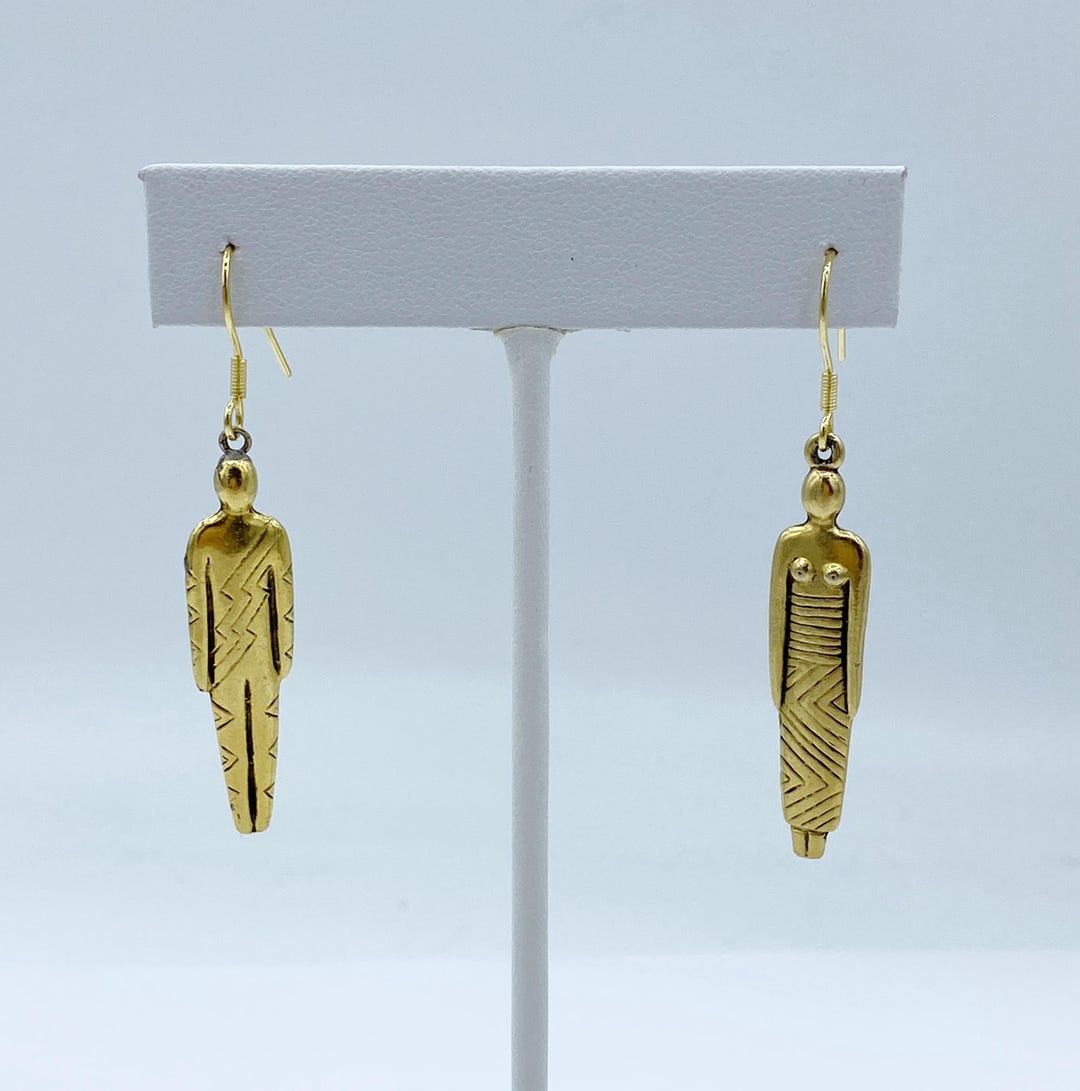 Vintage Laurel Burch Gold-tone Tribal People Woman Man Dangle Drop ...