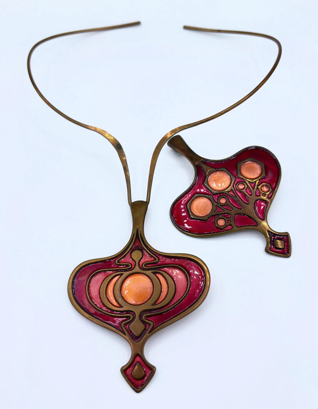 Vintage David Andersen U Tangerud Copper & Enamel Collar Necklace W/ 2 ...