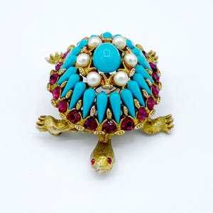 Vintage HAR Gold-tone Faux Turquoise & Rhinestone Turtle Pin - Etsy