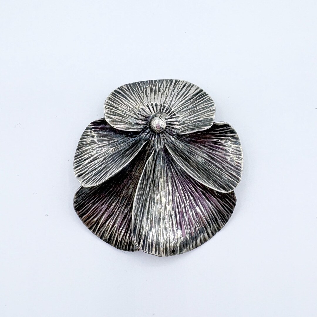 Vintage Sterling Silver Stuart Nye Single Large Pansy Flower Pin Signed ...