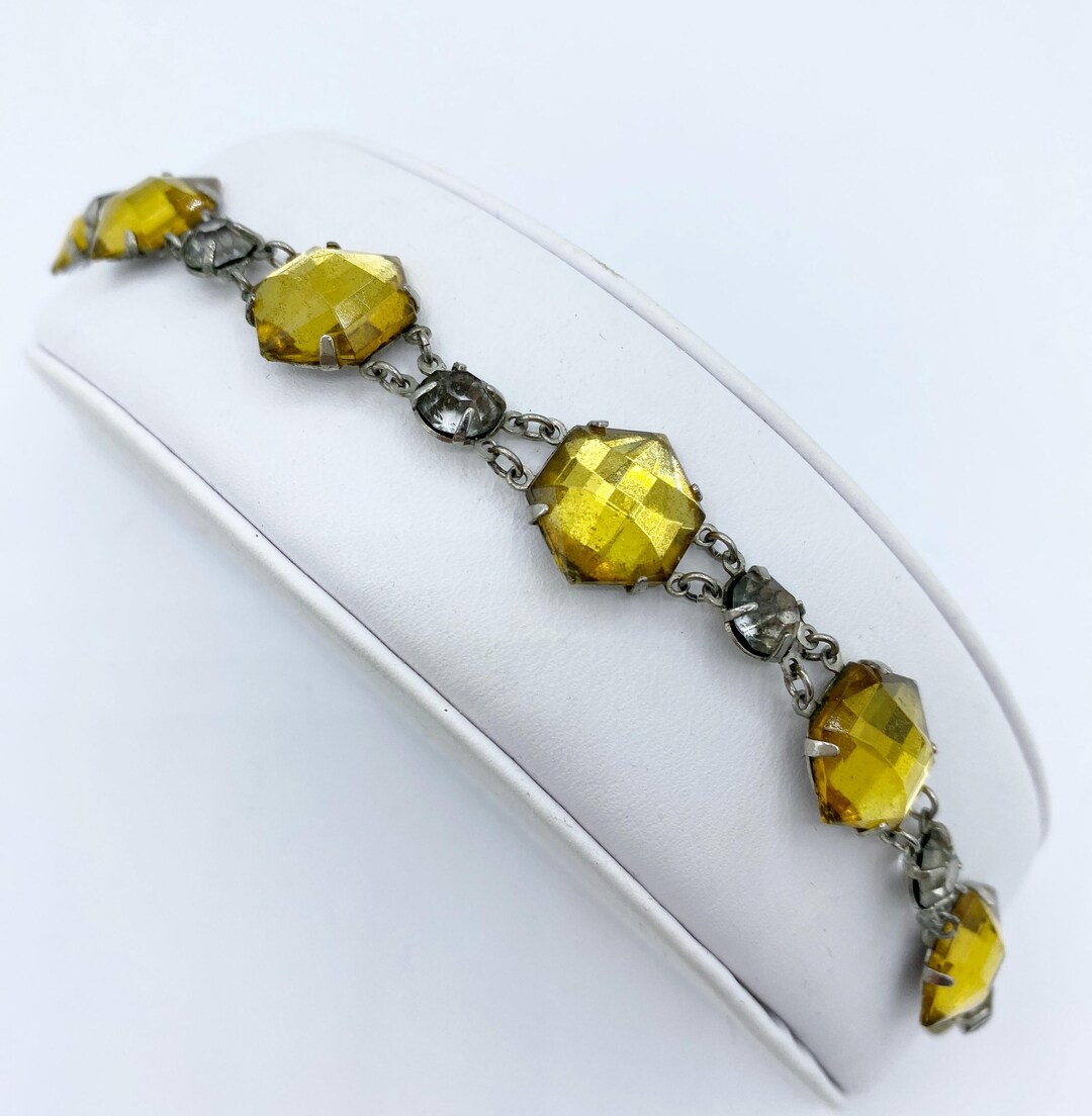 Antique RARE Art Deco Vauxhall Citrine Mirror Glass Silver-tone ...