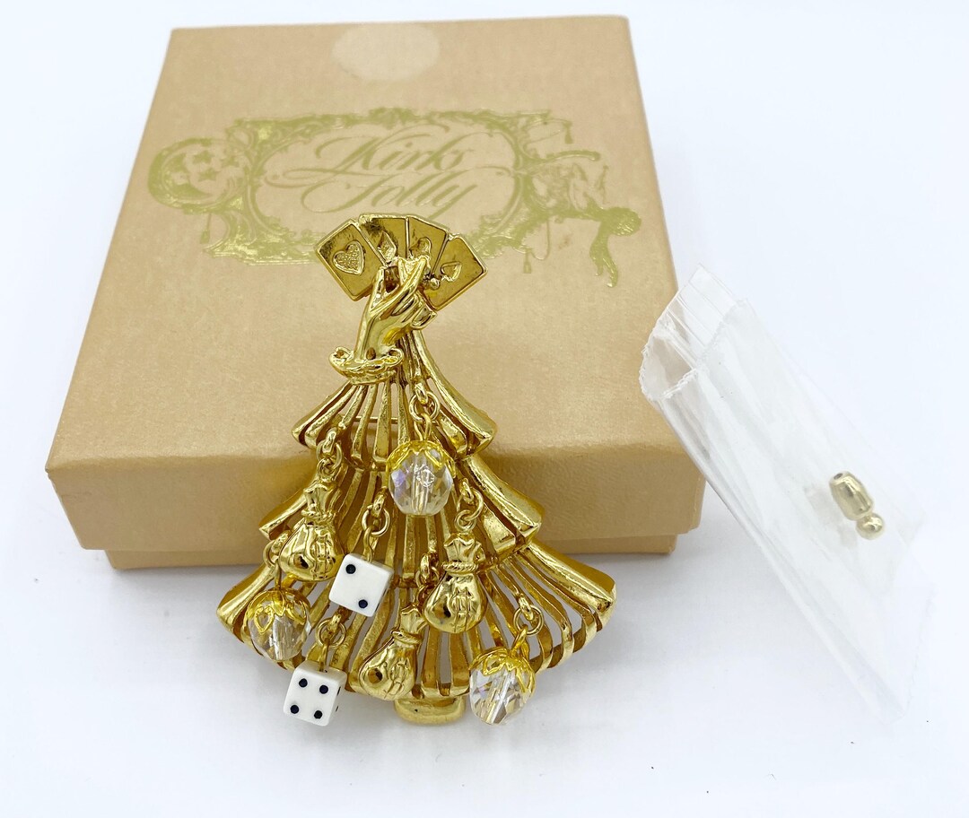 Kirks Folly Gold-tone Lady Luck Christmas Tree Pin Dice Beads & Dangles ...