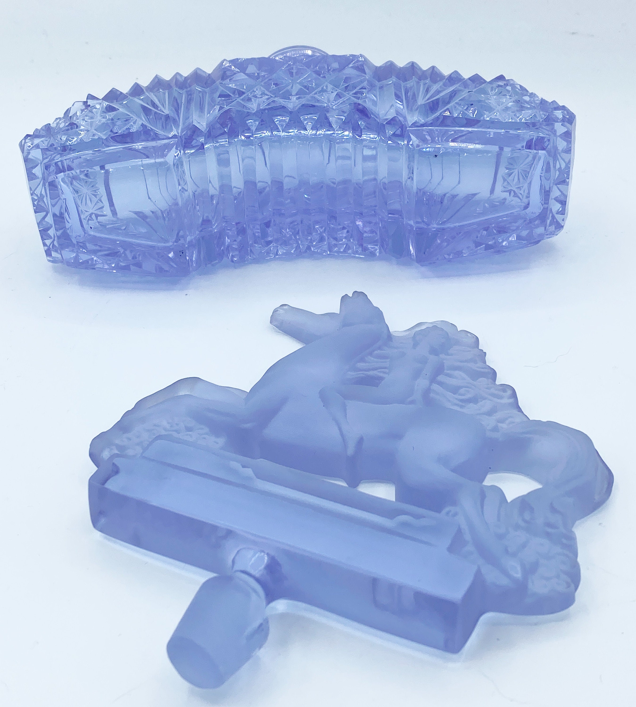 Vintage Pale Purple Czech Glass Perfume Bottle W Nude Riding Two Horses ...