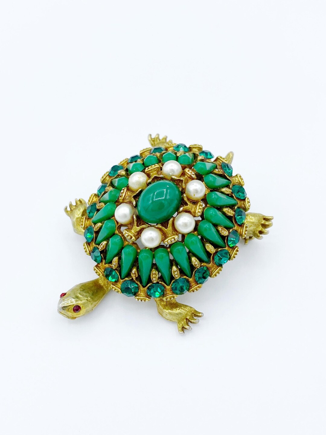 Vintage HAR Gold-tone Faux Jade & Pearl Rhinestone Turtle Pin - Etsy