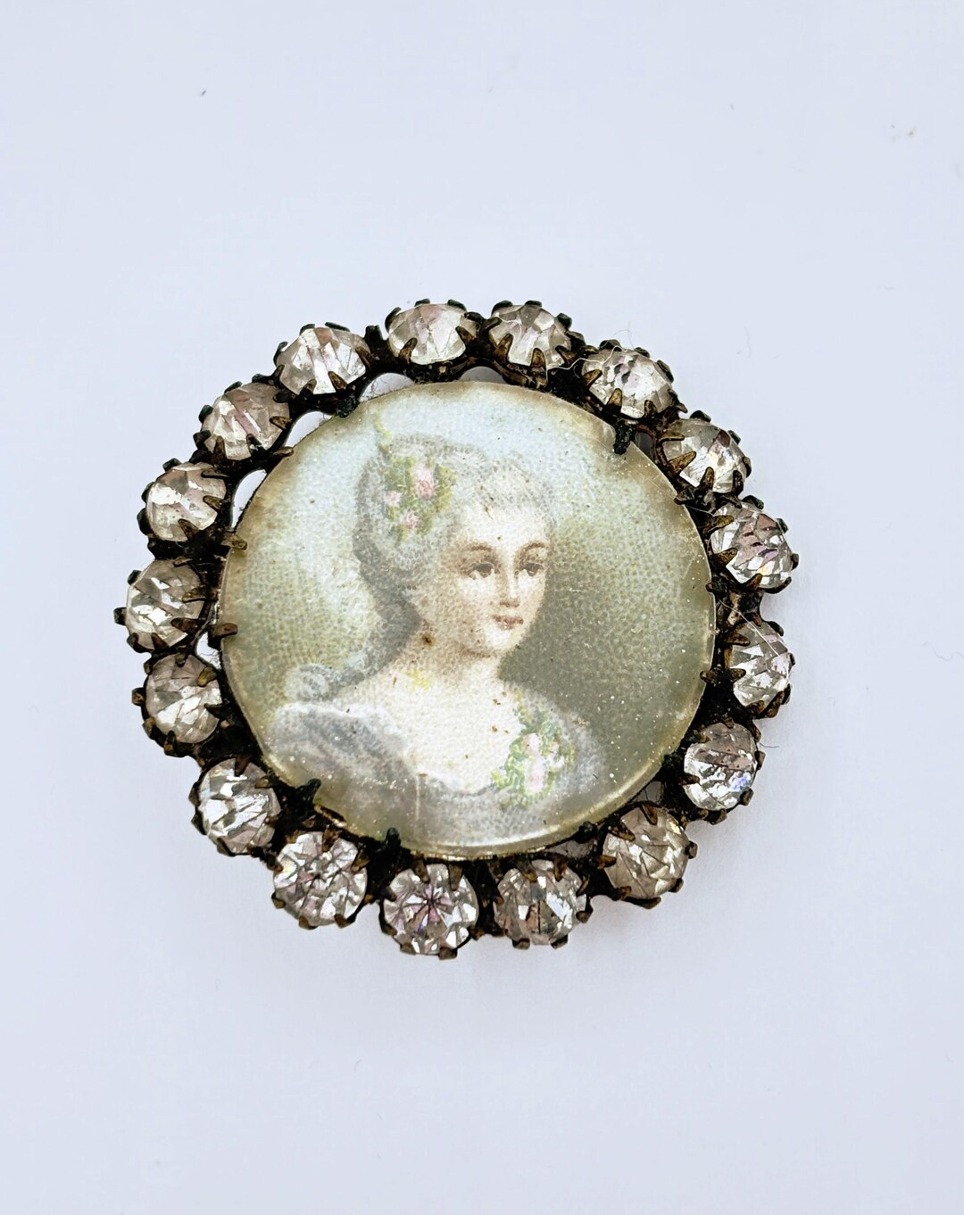 Antique Portrait Button of Smiling Young Beauty W/ Posies in Hair - Etsy