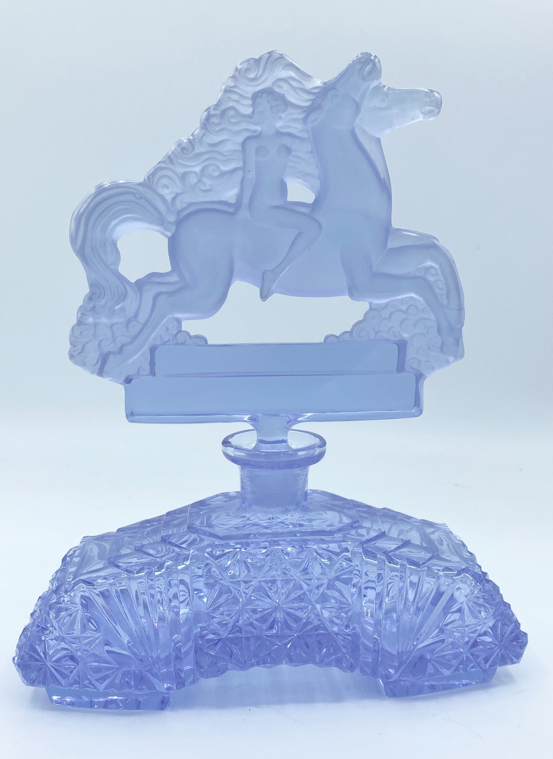 Vintage Pale Purple Czech Glass Perfume Bottle W Nude Riding Two Horses ...