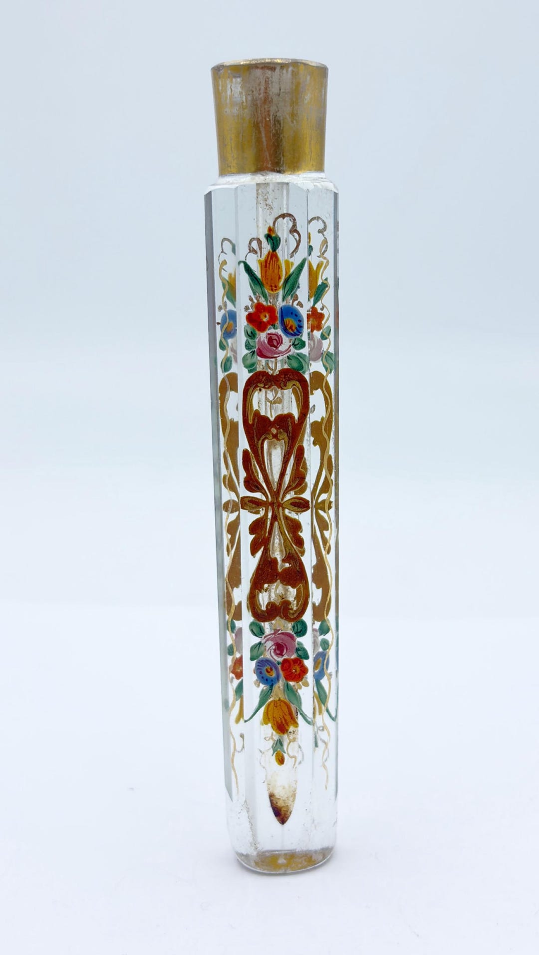 Painted Antique 8-sided Bohemian Lachrymatory Tear Catcher/lay Down ...