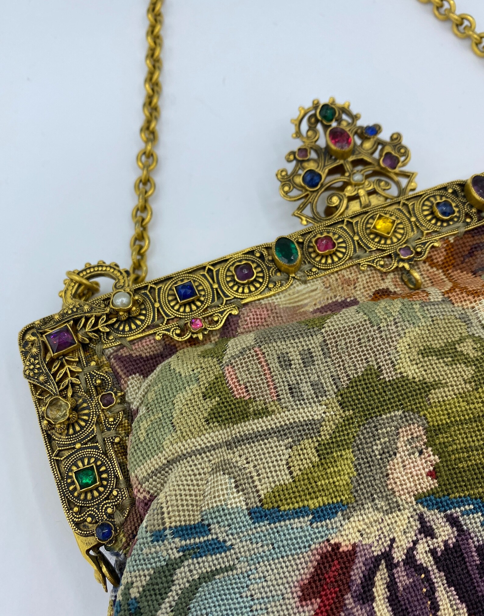 Victorian French Petit Point Purse W/ Jeweled Frame Gondola & Courting ...