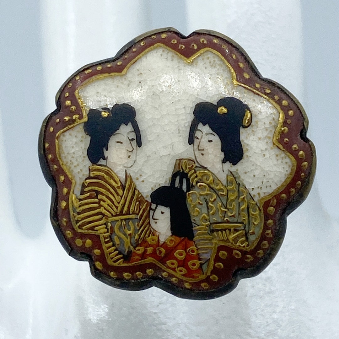 Antique Signed Shimazu Mon Geishas & Child Hand-painted Gilded Satsuma ...