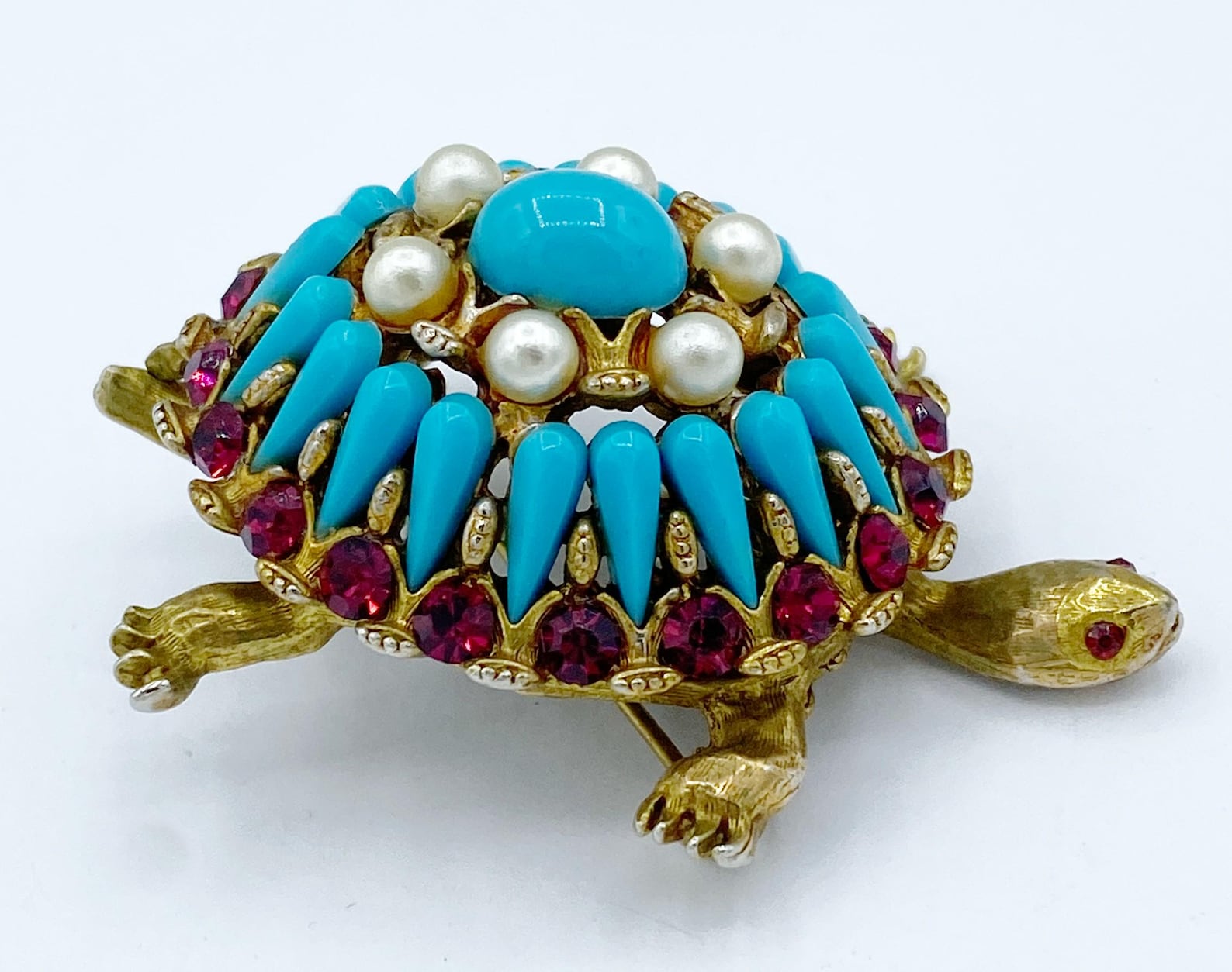 Vintage HAR Gold-tone Faux Turquoise & Rhinestone Turtle Pin - Etsy