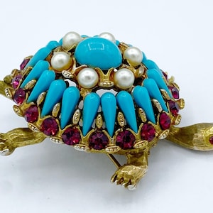 Vintage HAR Gold-tone Faux Turquoise & Rhinestone Turtle Pin - Etsy