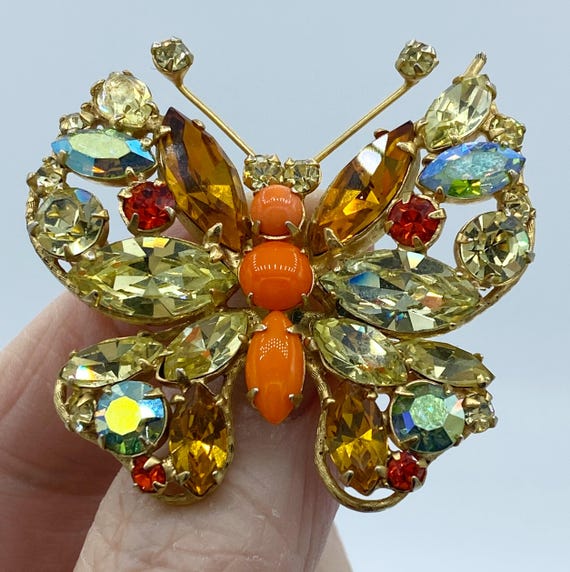 Fab Vintage Signed Regency Orange & Yellow Uranium Rh… - Gem