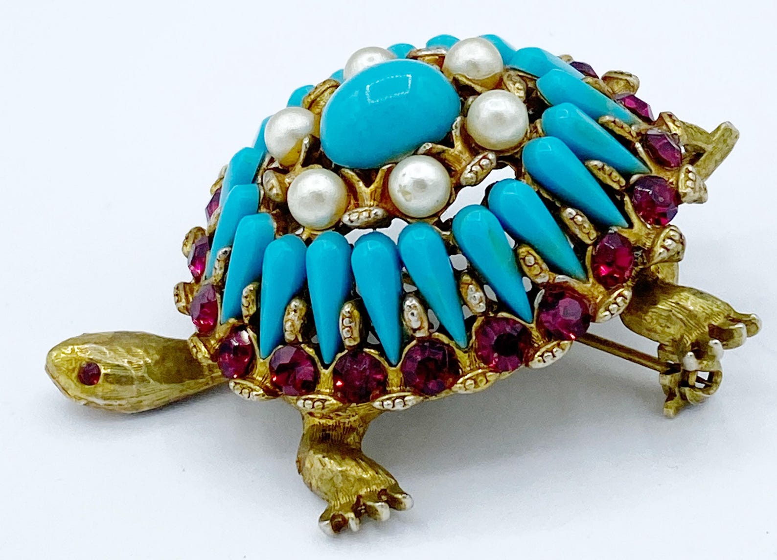 Vintage HAR Gold-tone Faux Turquoise & Rhinestone Turtle Pin - Etsy