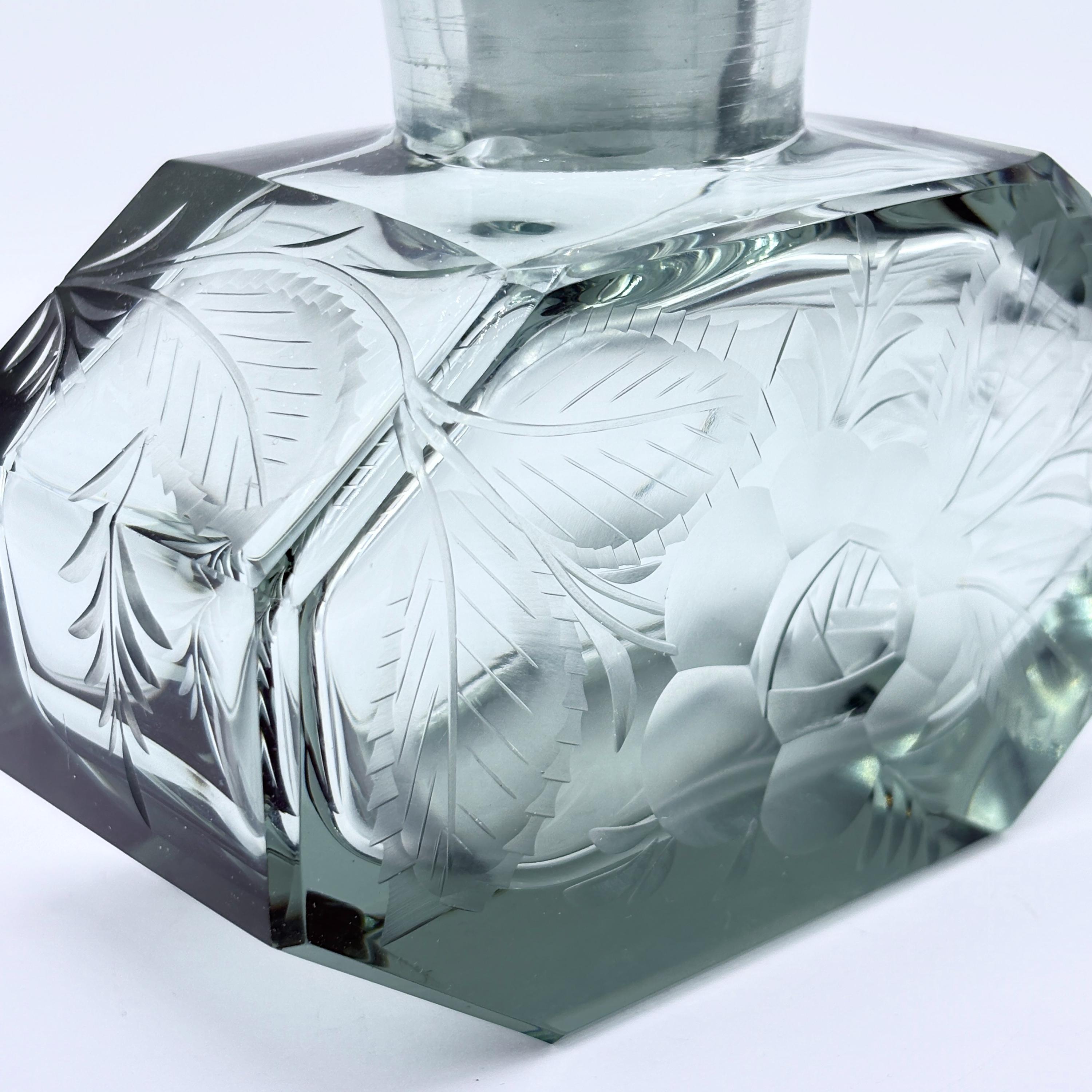 Gorgeous Vintage Hand-blown Heavy Crystal Perfume Bottle W/ Etched ...