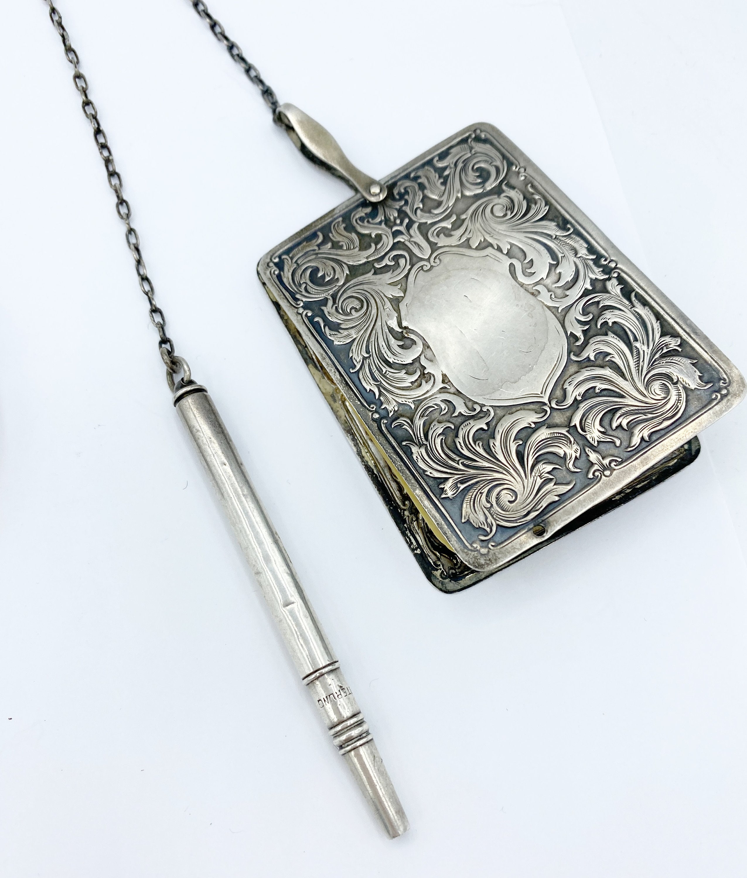 Antique Sterling Silver Chatelaine W Perfume Patch Box Notepad Pencil & Locket - Etsy