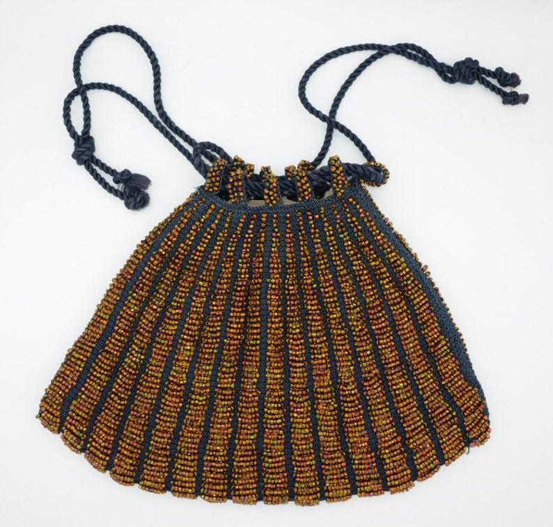 Vintage Art Deco Iridescent Copper Beaded Drawstring Purse - Etsy