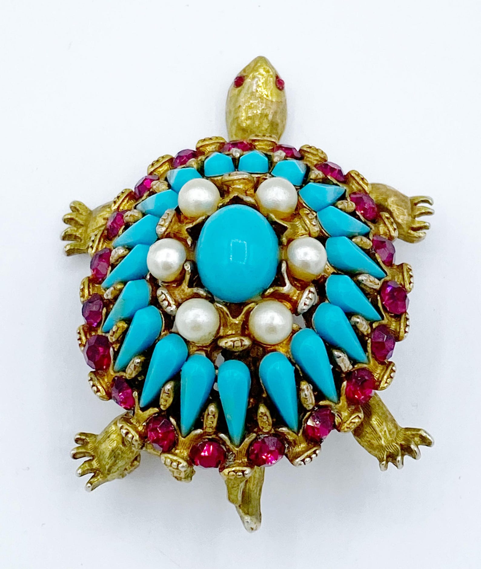 Vintage HAR Gold-tone Faux Turquoise & Rhinestone Turtle Pin - Etsy