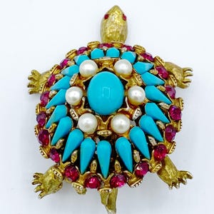Vintage HAR Gold-tone Faux Turquoise & Rhinestone Turtle Pin - Etsy