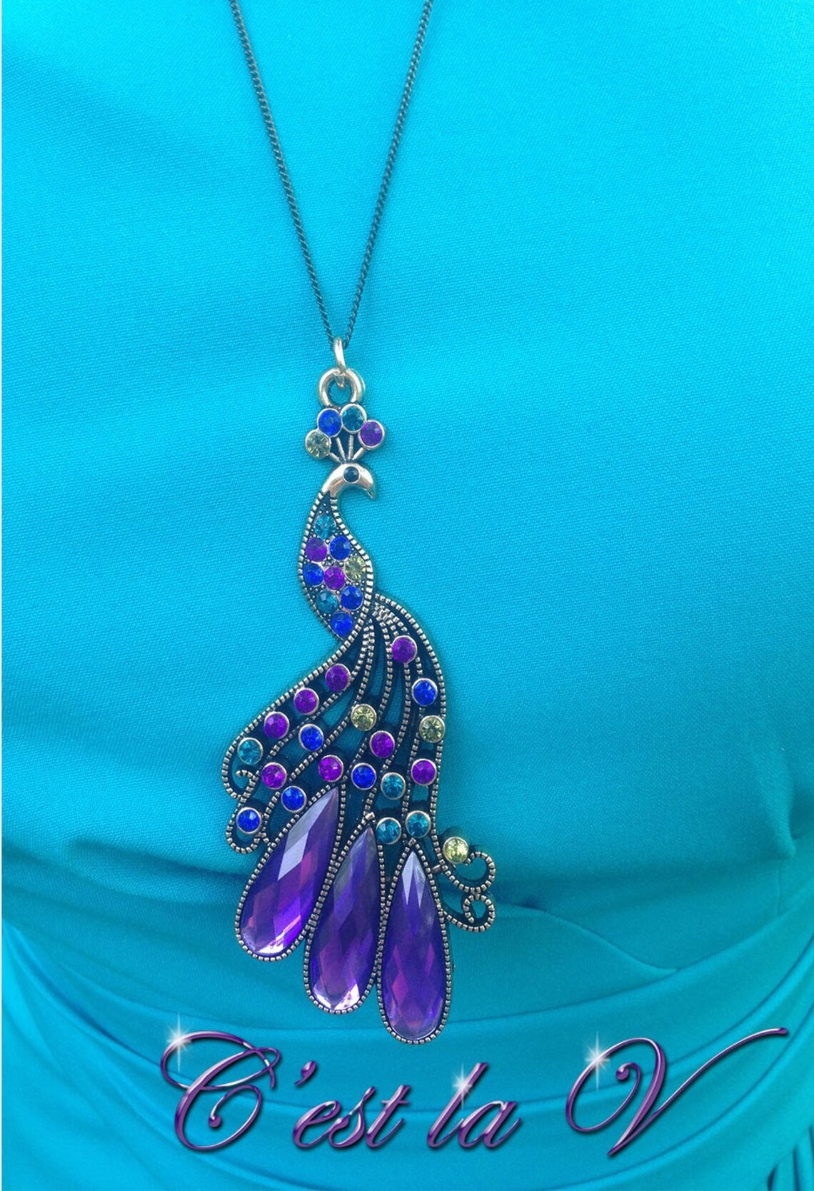 Peacock Necklace Peacock Pendant Peacock Jewelry Jeweled Peacock Brass And Jewel Peacock Necklace