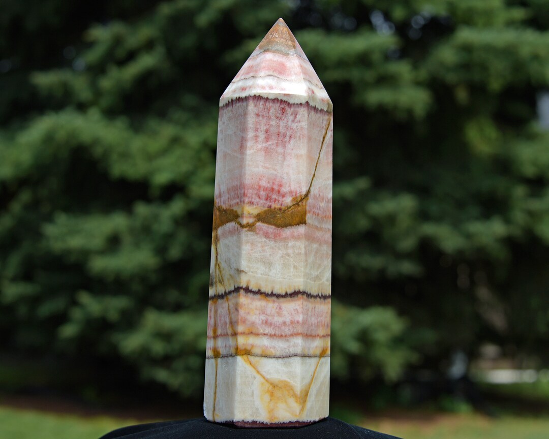 10.75" Natural Pork Stone | Banded Tri-color Calcite Crystal Tower - Etsy